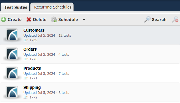 QuerySurge™ Test Suite List View – Customer Support