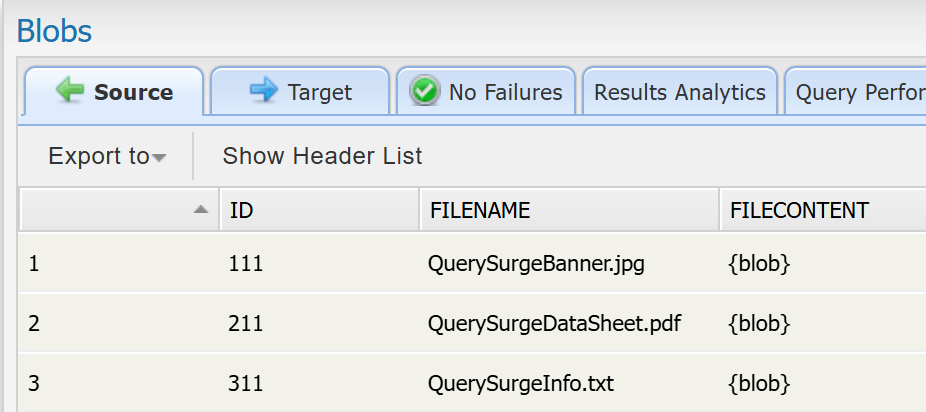 QuerySurge and BLOB Data – Customer Support