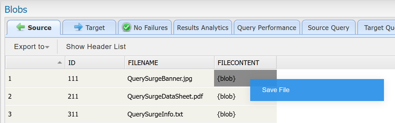 QuerySurge and BLOB Data – Customer Support
